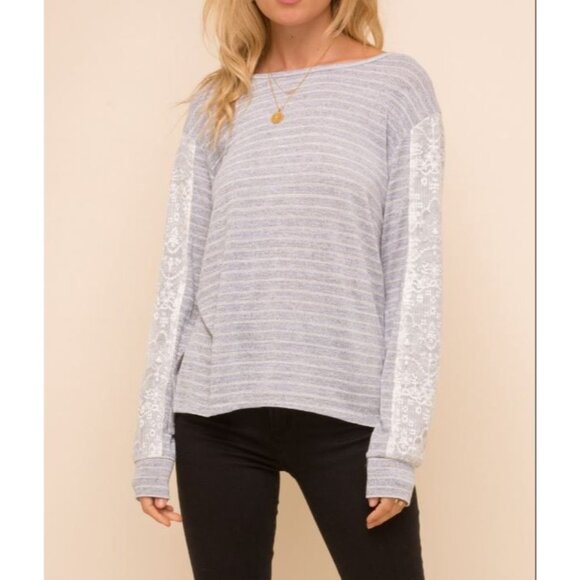 Hem & Thread | Tops | 482 Hem Thread Nwt Grey Pin Stripe Lace Trim ...